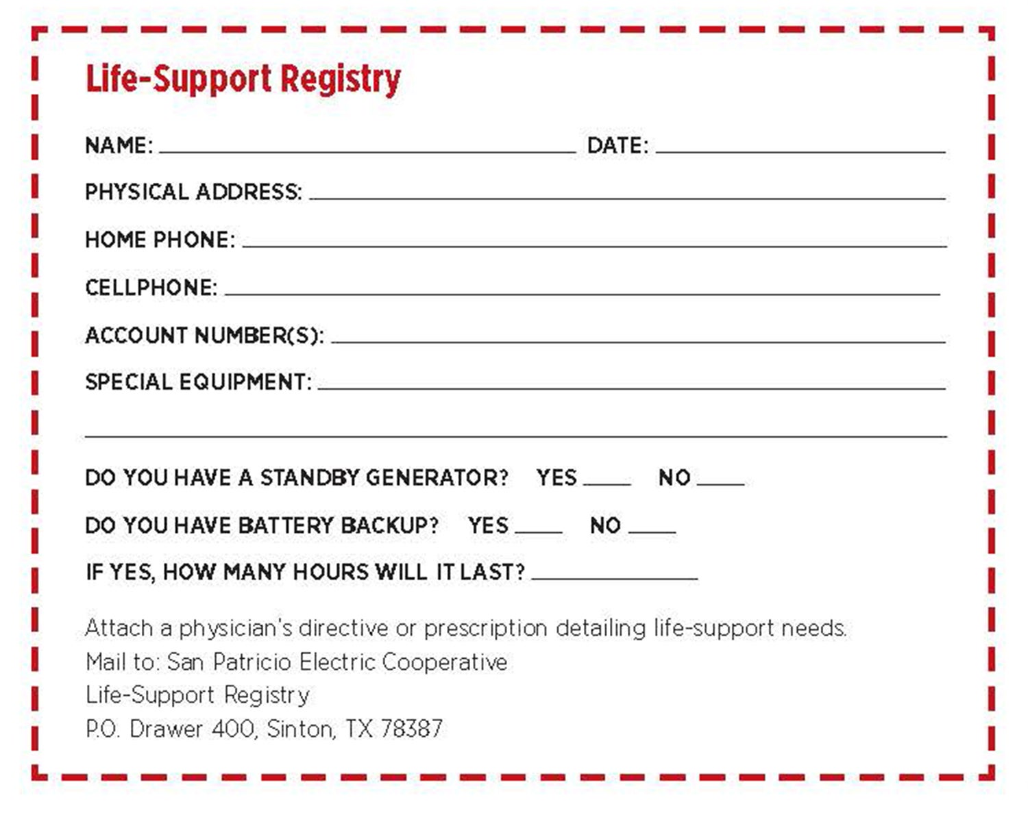 Are You on SPEC's Life Support List? | San Patricio Electric Cooperative